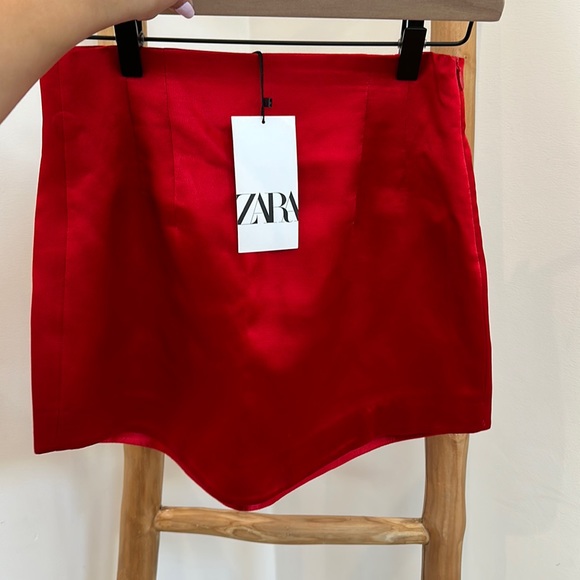 Zara | Skirts | Red Satin Mini Skirt | Poshmark